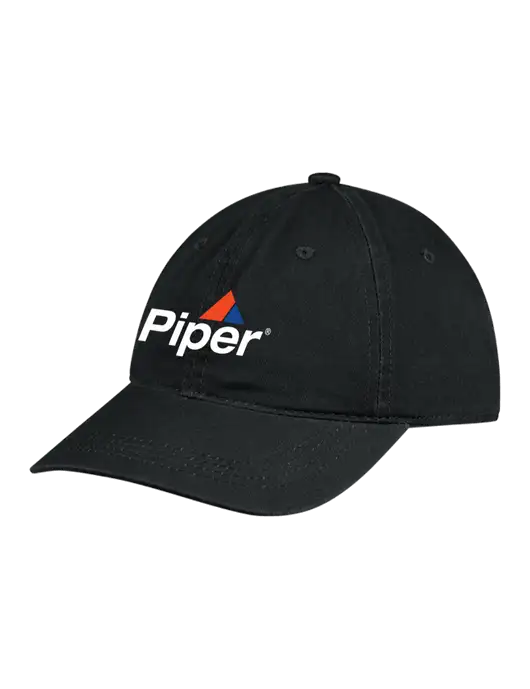 Garment Washed Unstructured Twill Black Cap w/Piper Logo