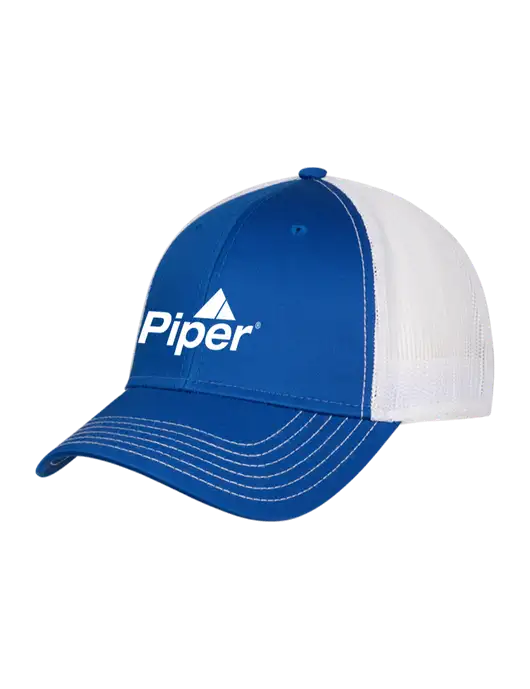 Royal & White Mesh Trucker Cap Snap Back w/Piper Logo
