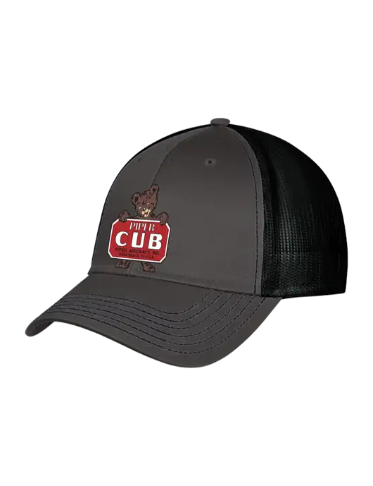 Charcoal & Black Mesh Trucker Cap Snap Back w/Piper Cub Logo