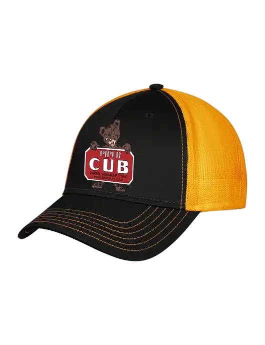 Black/Black/Gold Mesh Gold Stitching on Bill Trucker Cap Snap Back w ...