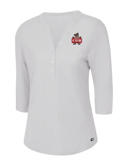 OGIO Bright White Jewel Henley w/Piper Cub Logo