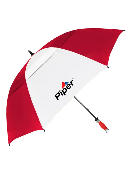Red/White Vented Typhoon Tamer Golf Umbrella w/Piper Logo