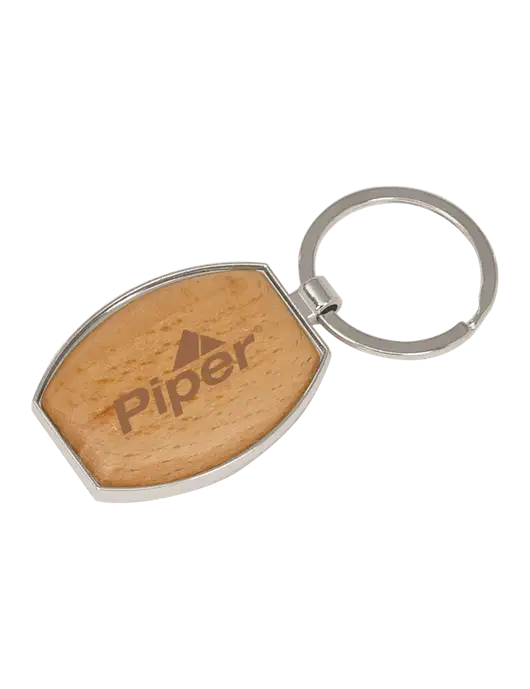Wood & Silver Oval Keychain w/Piper Logo