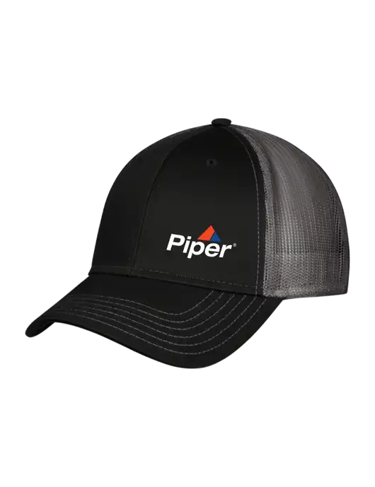 Black & Grey Mesh Trucker Cap Snap Back w/Piper Logo